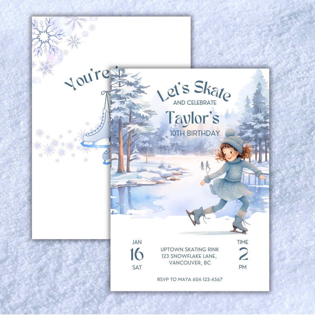 Ice Skating Birthday Invitation, Girls Birthday, Skating Party Invite ...