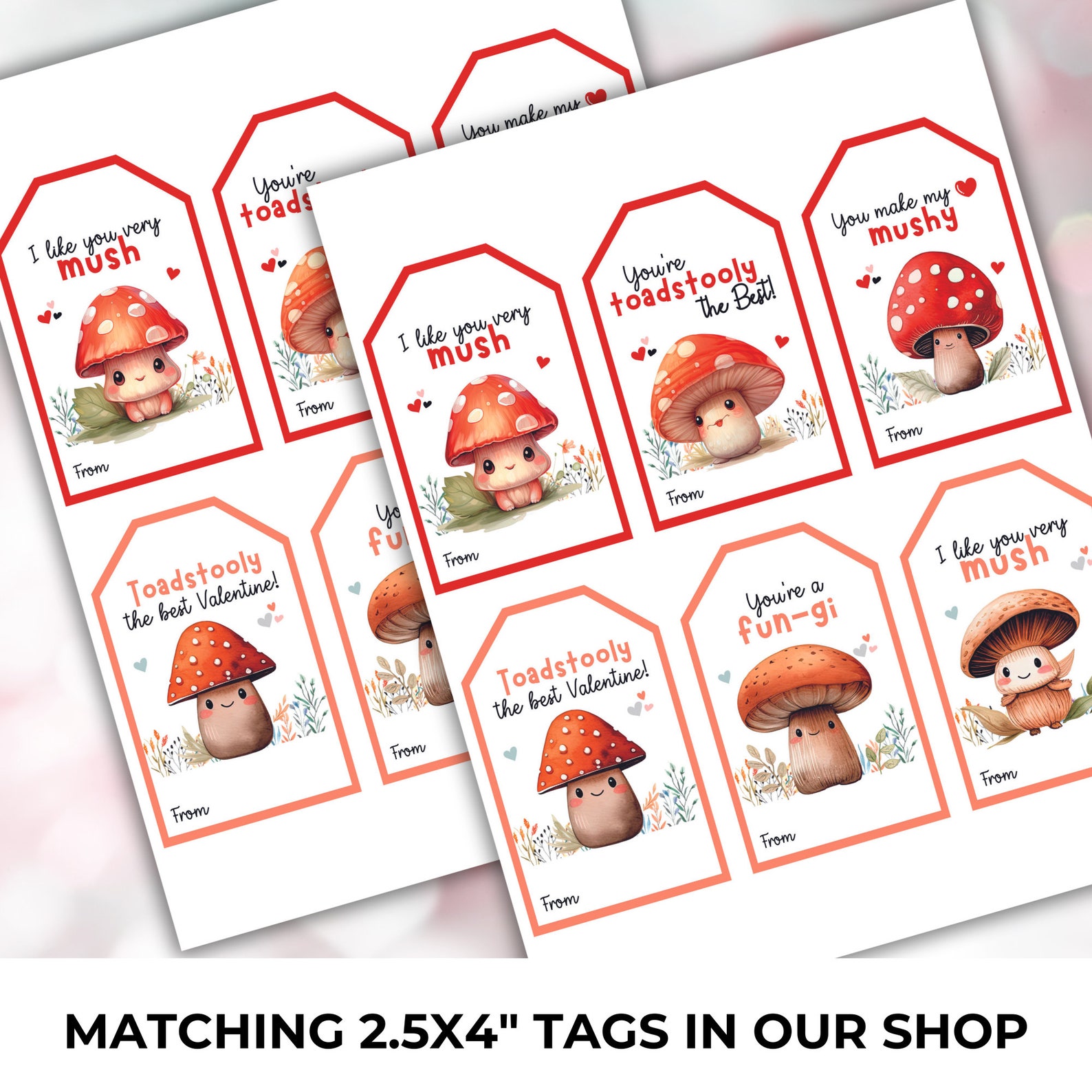 Printable Mushroom Valentine Cards, Kids Valentines, Mushroom Cards for ...