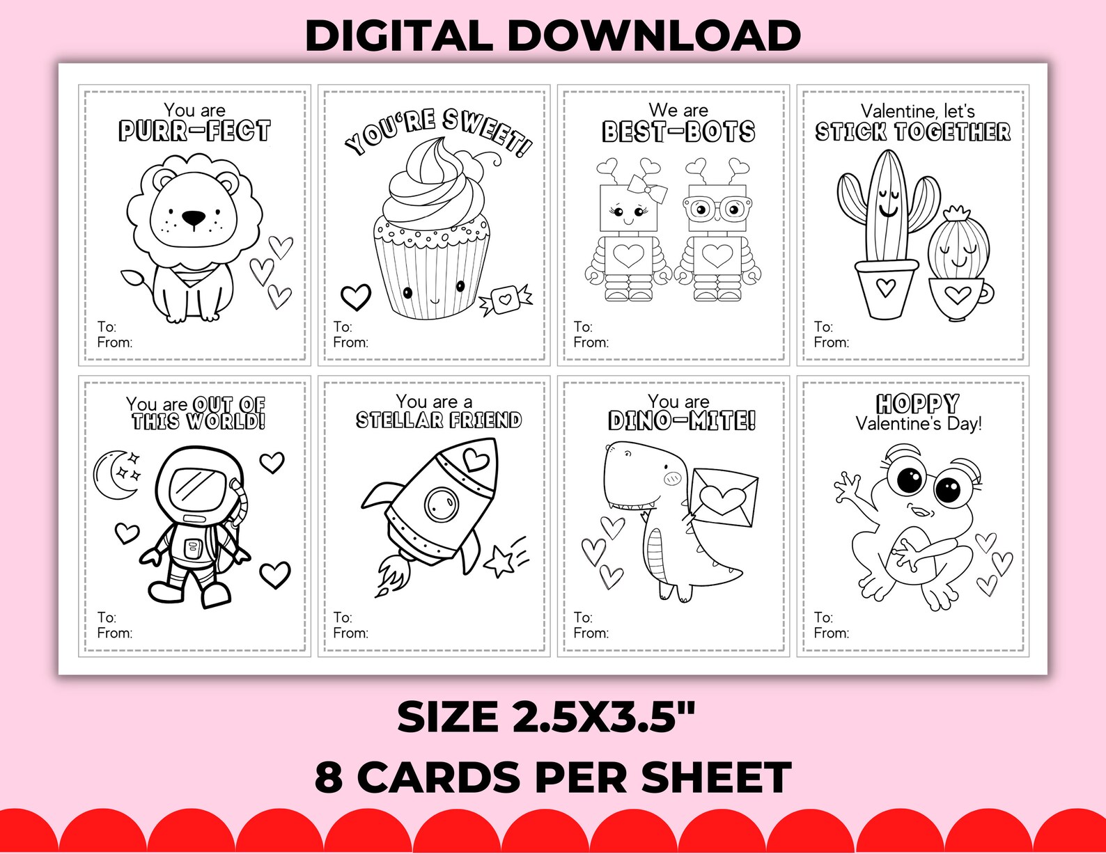 Valentine Coloring Cards / Classroom Valentine Cards / Kid Valentine ...