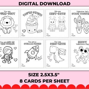 Valentine Coloring Cards / Classroom Valentine Cards / Kid Valentine ...