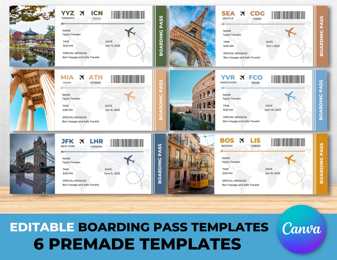 Editable Boarding Pass Template, Printable Airline Ticket, Editable ...