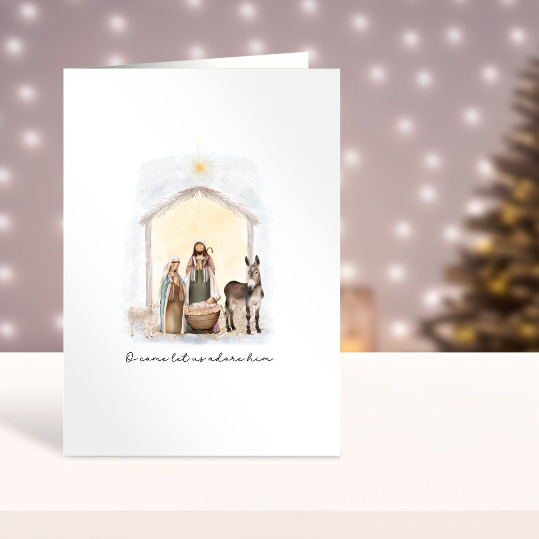 Folding Watercolor Nativity Card Printable, Christmas Card Printable ...