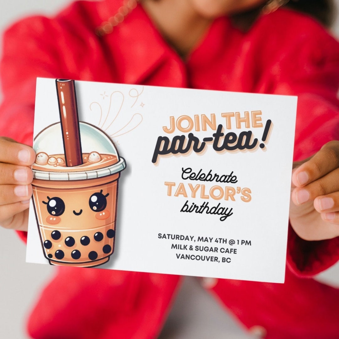 Boba Tea Birthday Invitation Template, Birthday Par-tea, Boba Tea Party ...