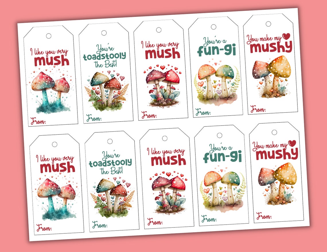 Mushroom Valentine / Printable PDF / Valentines Day Cards / - Etsy