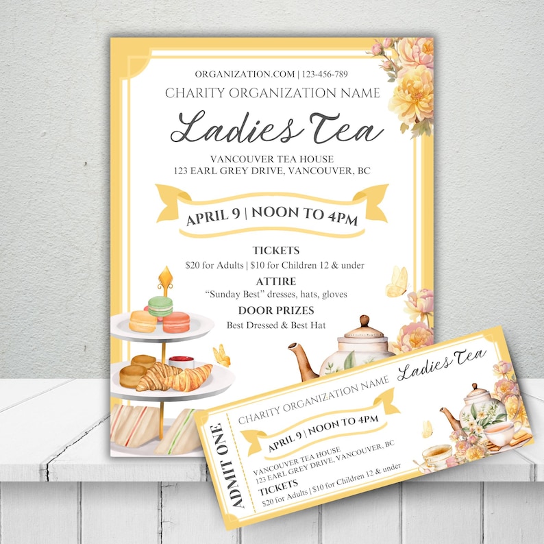 EDITABLE Tea Party Event Ticket, High Tea Party Template, Tea Party ...