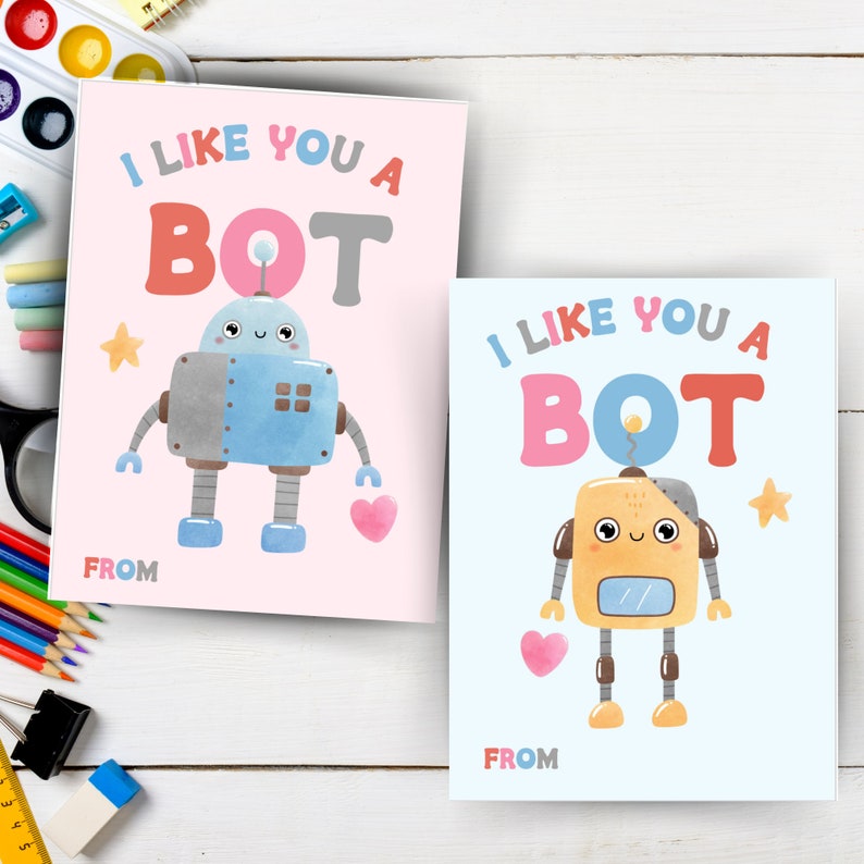 EDITABLE Robot Valentine Card, Instant Download Printable Valentine ...