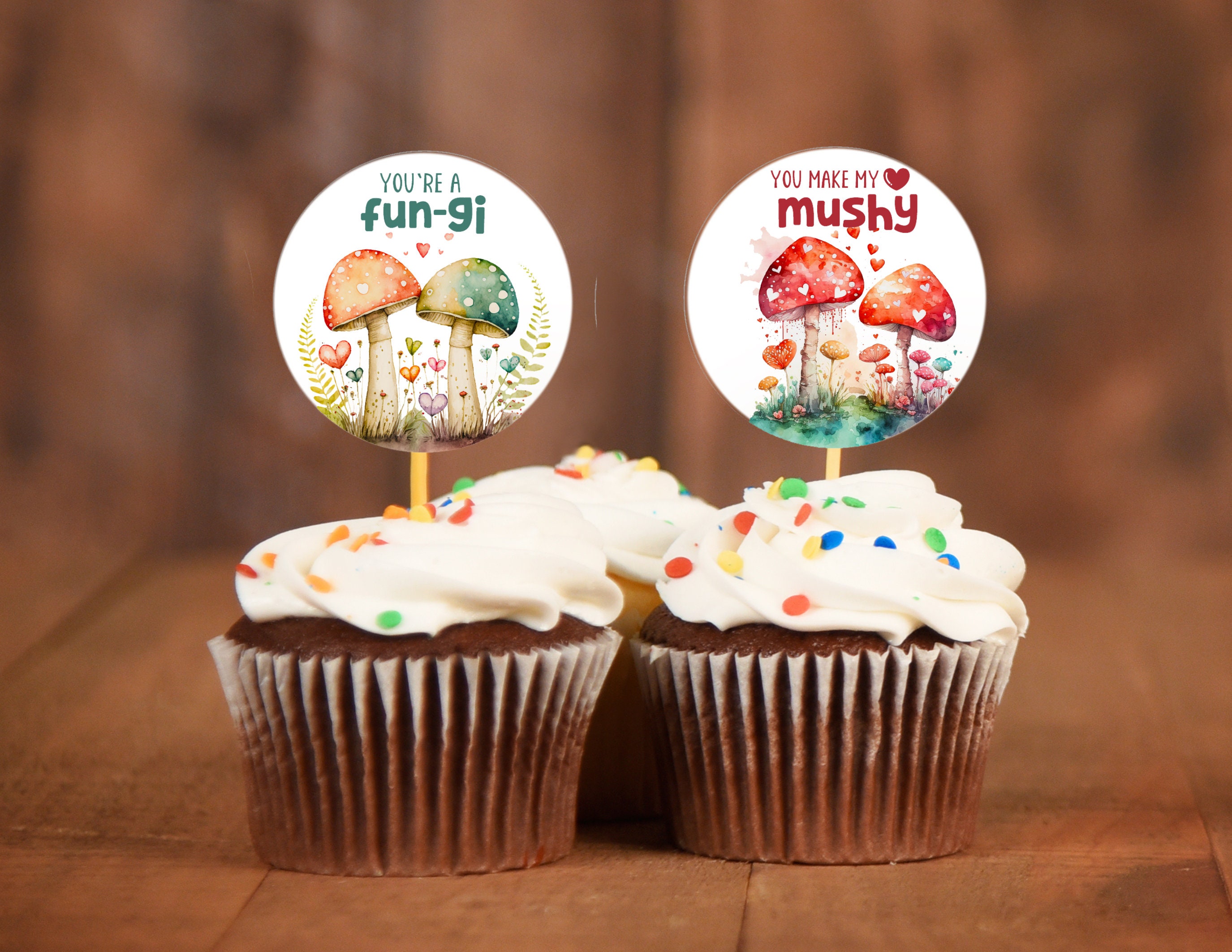 Mushroom Valentine Cupcake Toppers / Toadstool Cupcake Topper ...
