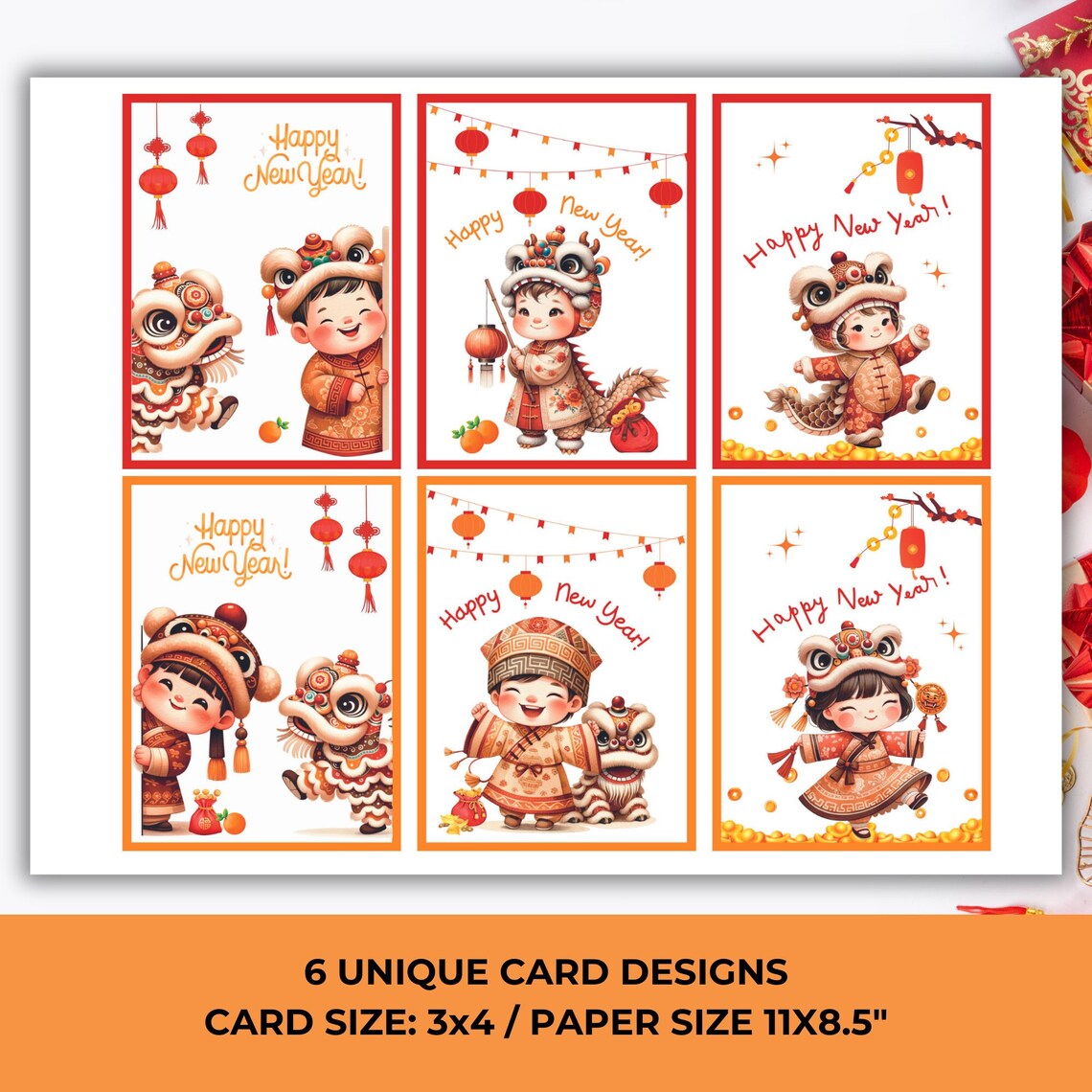 2024 Year of the Dragon Chinese New Year Card, 3X4 Printable Chinese ...
