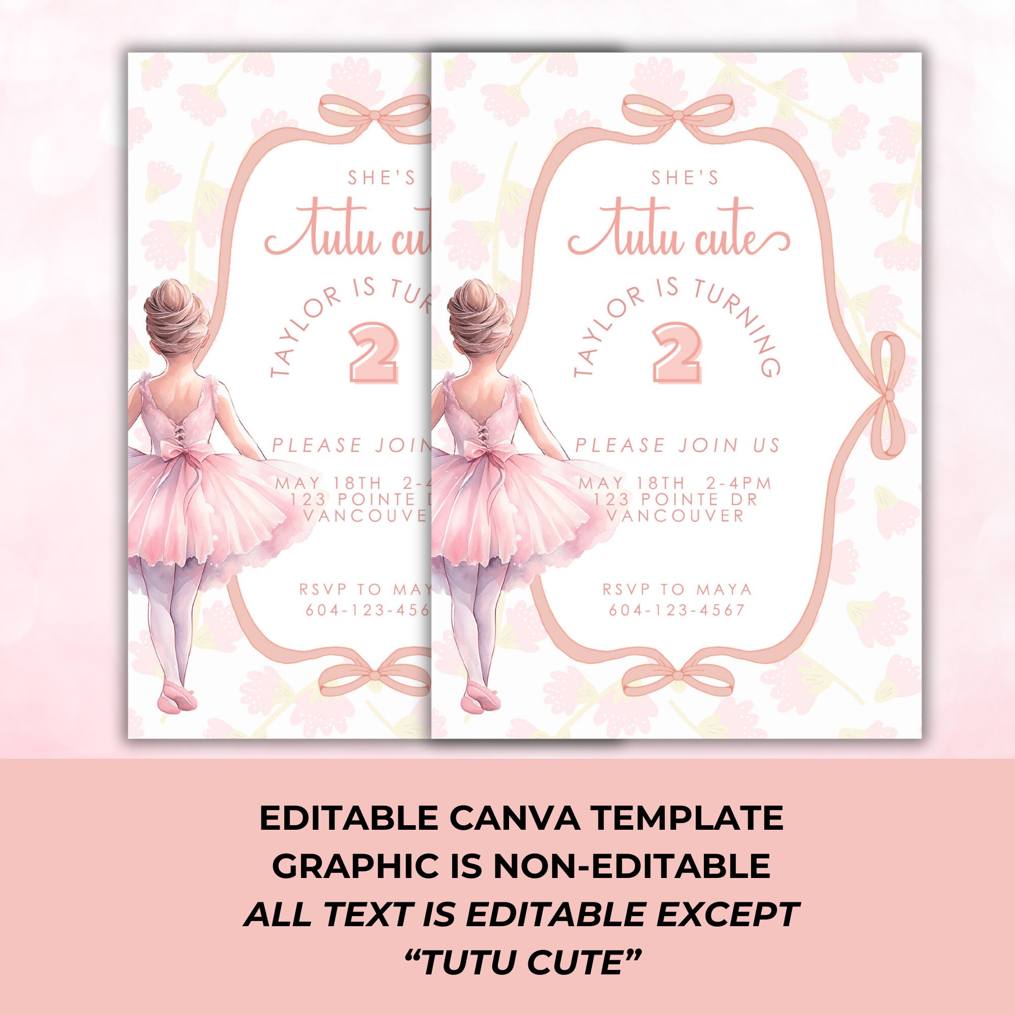 EDITABLE She is Tutu Cute Ballerina Birthday Invitation Template ...