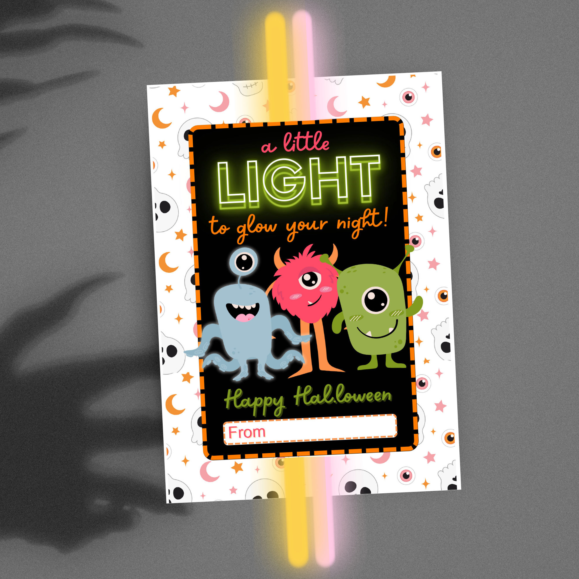 Printable A Little Light to Glow Your Night. Monster Glow Stick Cards ...