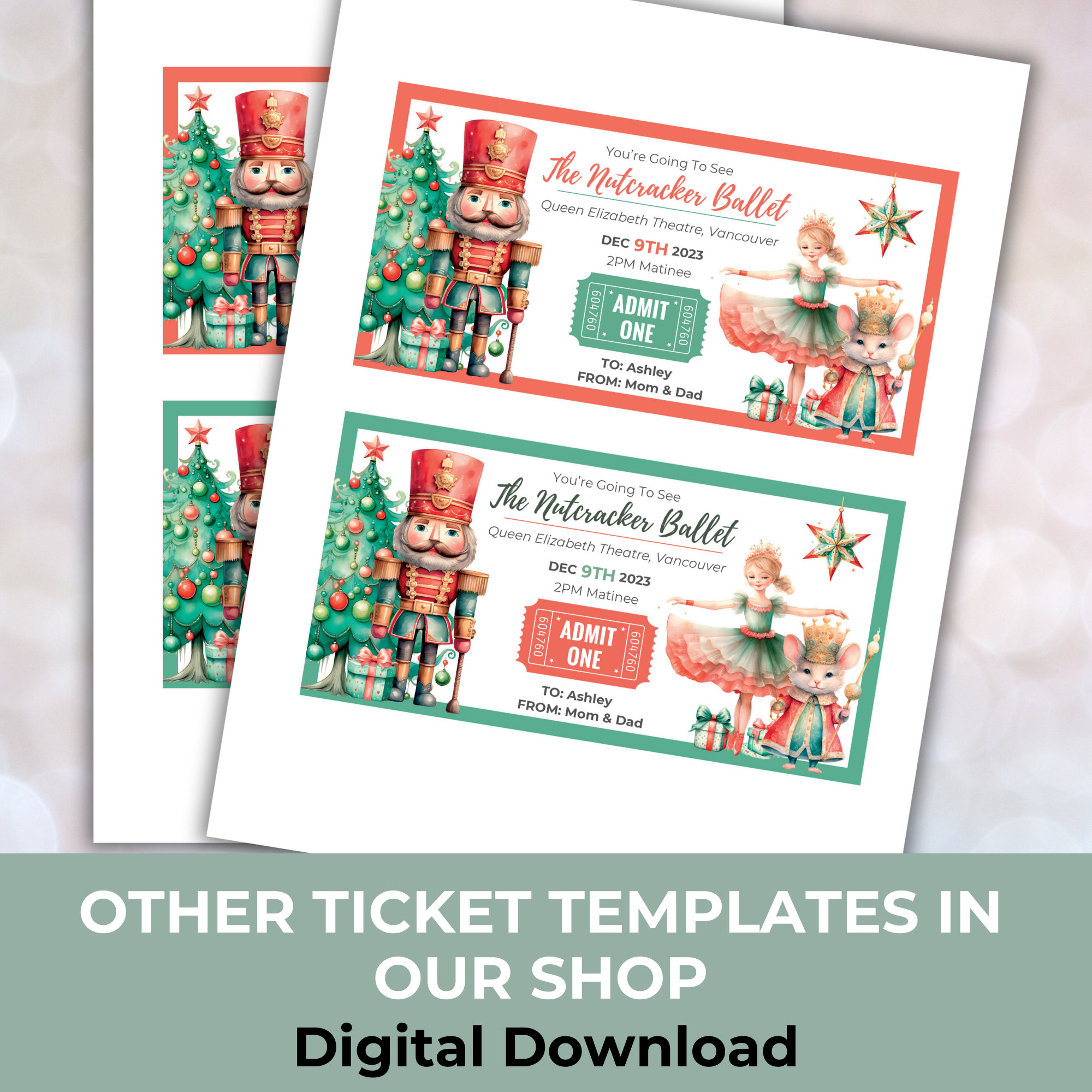 Editable Nutcracker Ticket , Personalized Nutcracker Ballet Surprise ...