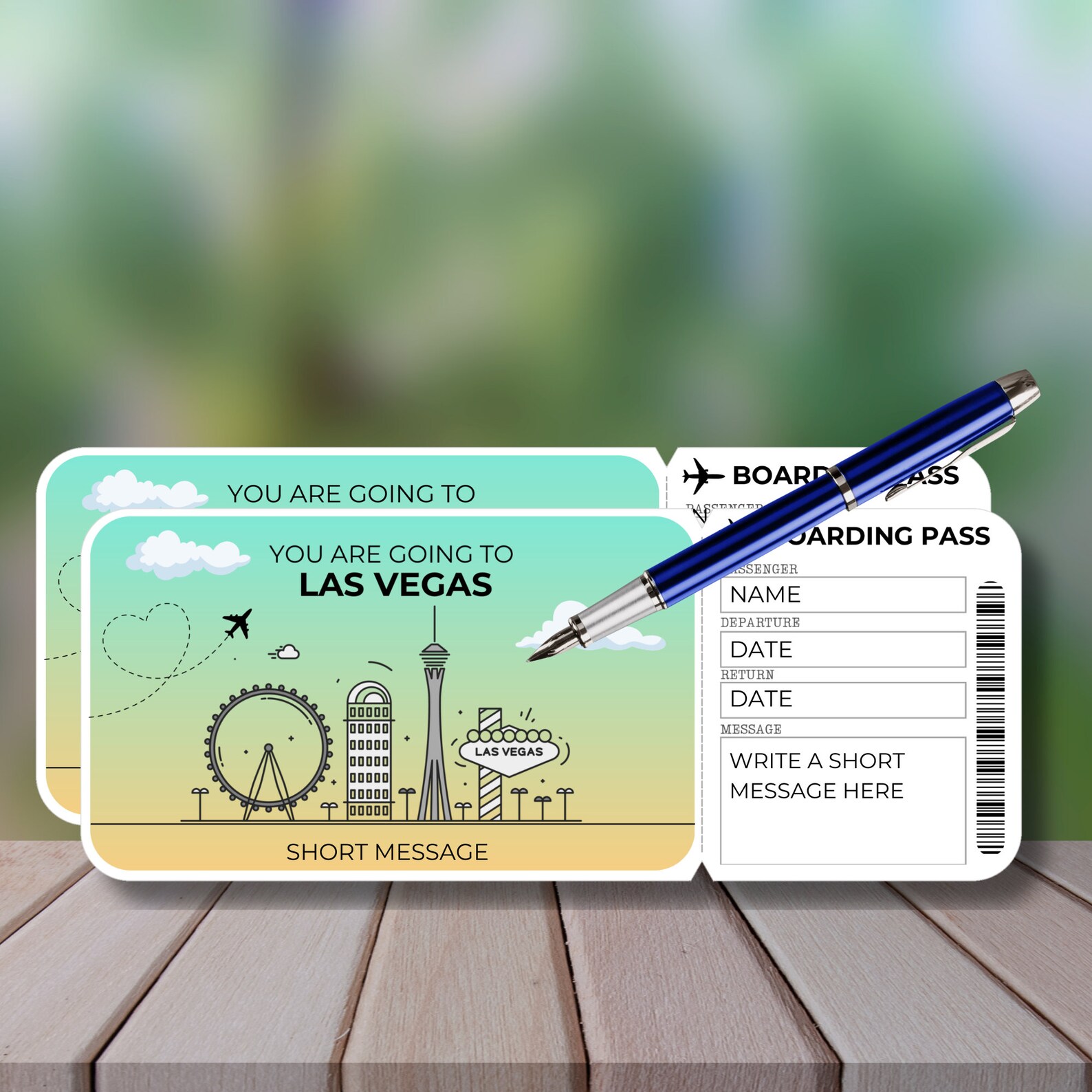 EDITABLE Las Vegas Surprise Gift Ticket, Canva Template Boarding Pass ...