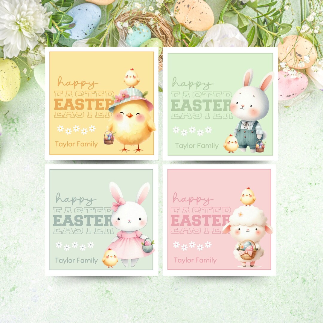 EDITABLE Easter Tags Set, Personalized Easter Gift Tag Printable, Cute ...