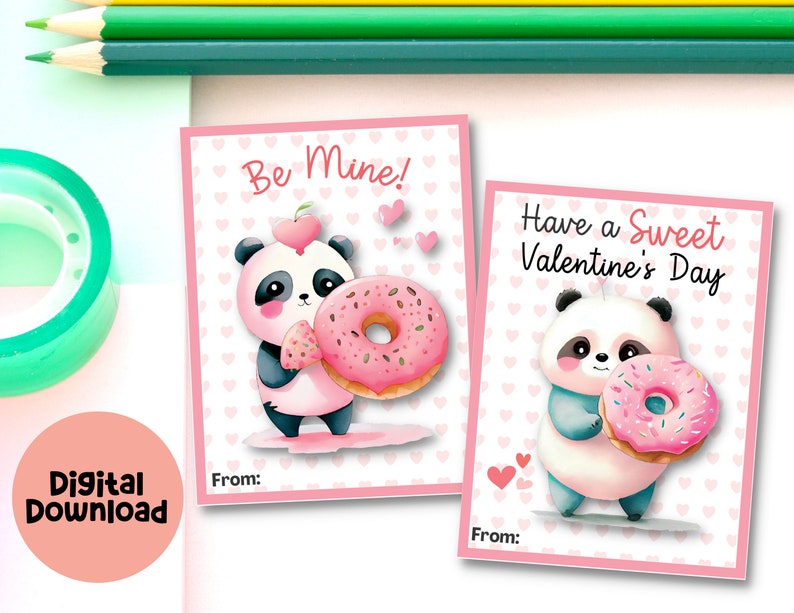 Panda Valentine Printable / Panda Valentine Cards / Donut - Etsy