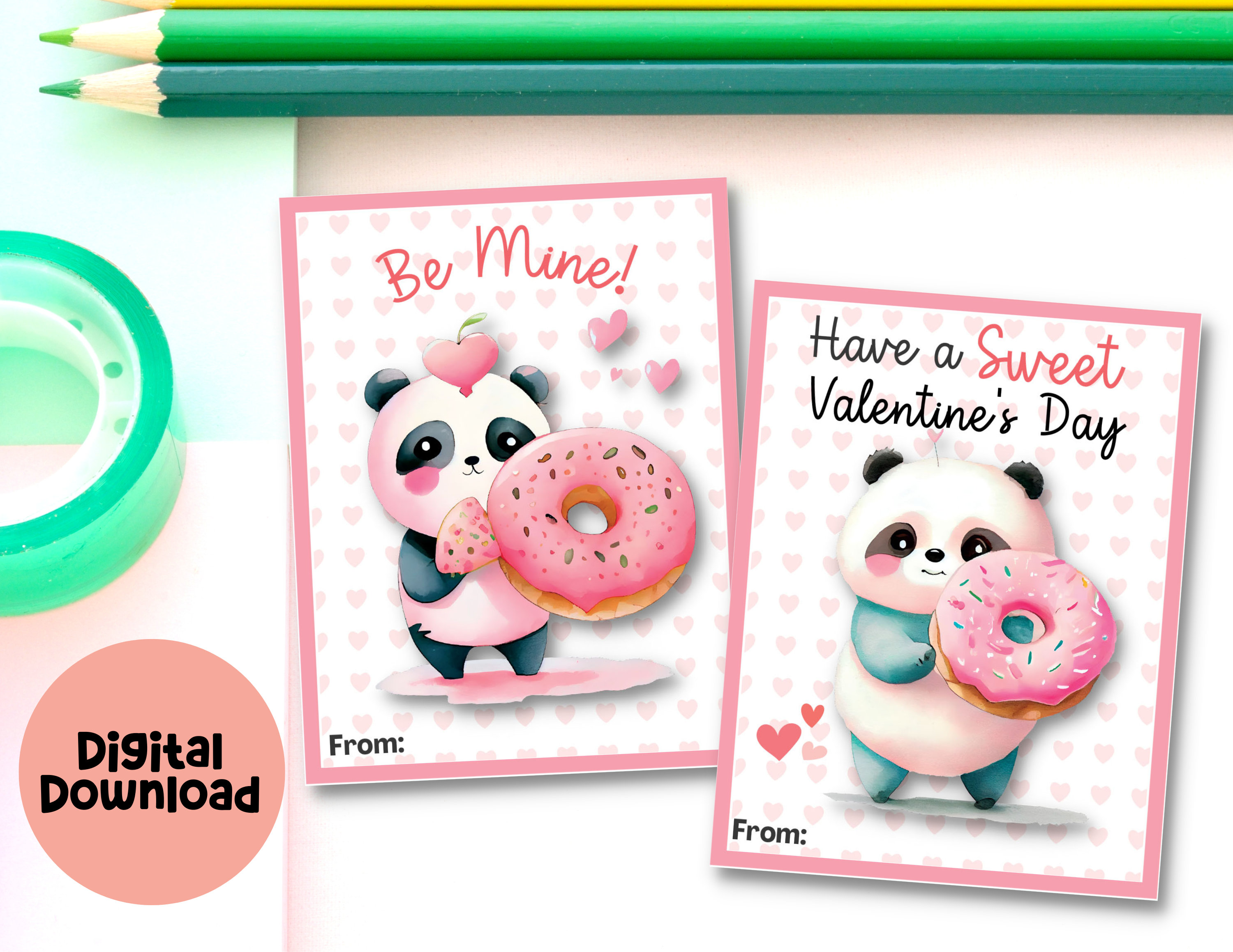 Panda Valentine Printable / Panda Valentine Cards / Donut Valentines ...