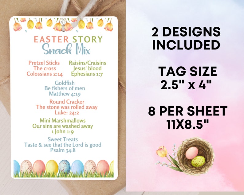 Religious Easter Story Snack Mix Printable Gift Tags, Easter Basket ...