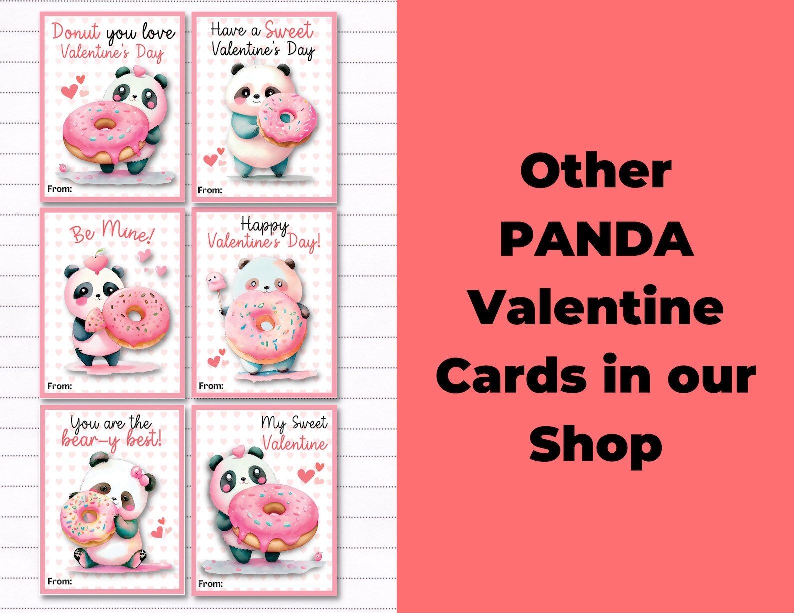 Panda Valentine Printable / Set of Valentine Cards / Printable ...