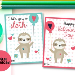 Sloth Valentines, Printable Sloth Valentine Cards for Kids, Kids ...