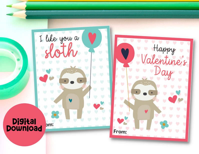 Sloth Valentines, Printable Sloth Valentine Cards for Kids, Kids ...