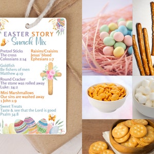 Religious Easter Story Snack Mix Printable Gift Tags, Easter Basket ...