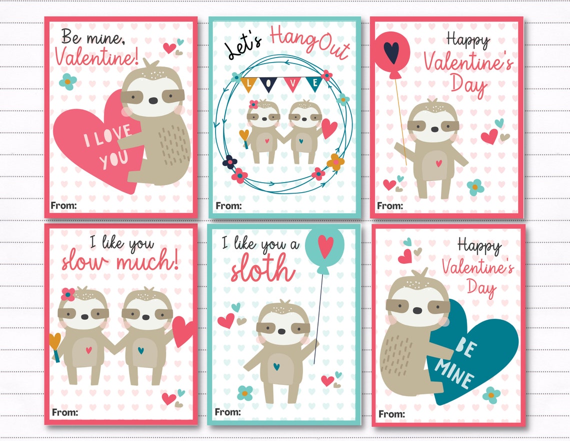 Sloth Valentines, Printable Sloth Valentine Cards for Kids, Kids ...