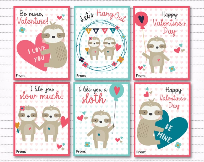Sloth Valentines, Printable Sloth Valentine Cards for Kids, Kids ...