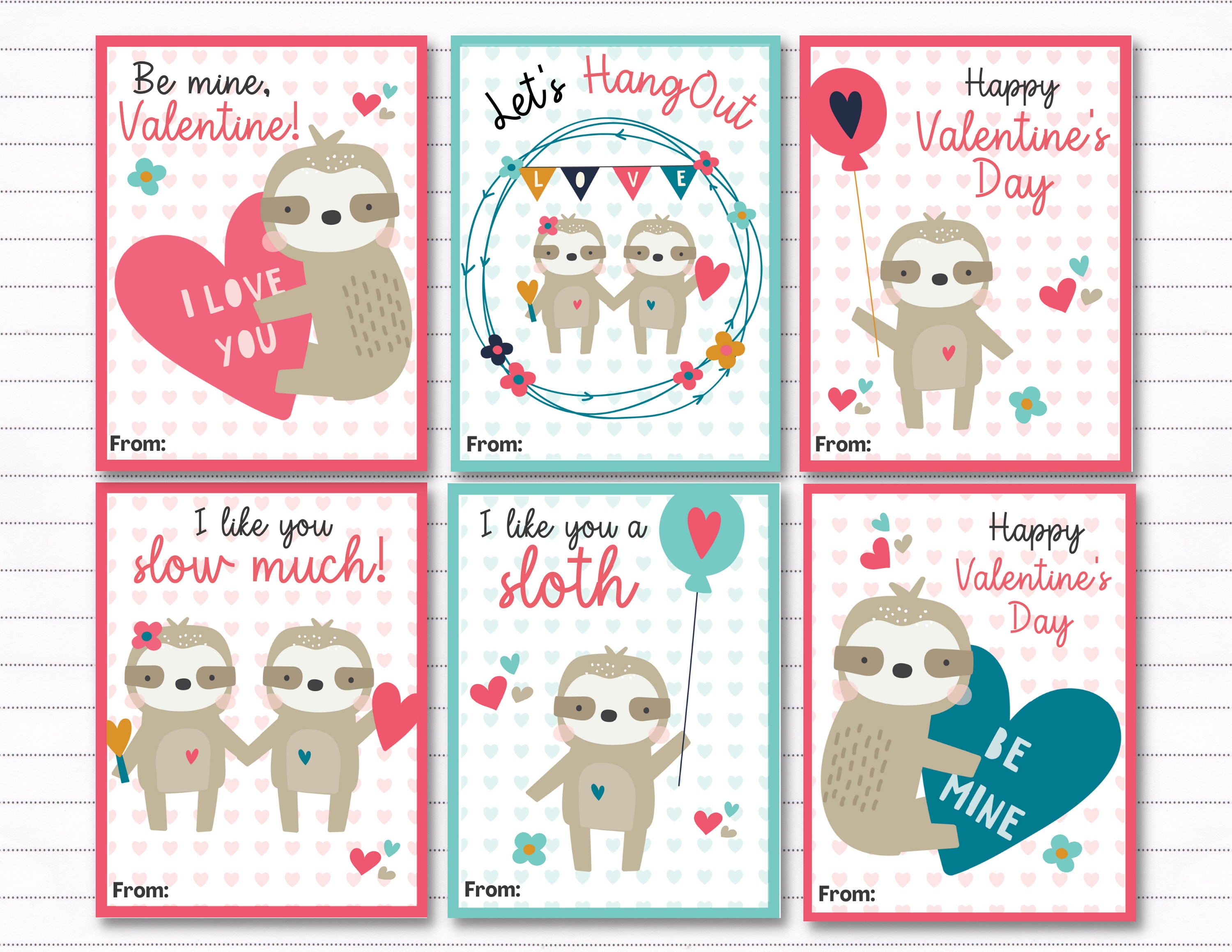 Sloth Valentines, Printable Sloth Valentine Cards for Kids, Kids ...