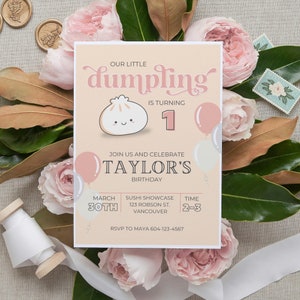 EDITABLE Cute Dumpling Birthday Invitation, First Birthday, Dumpling ...