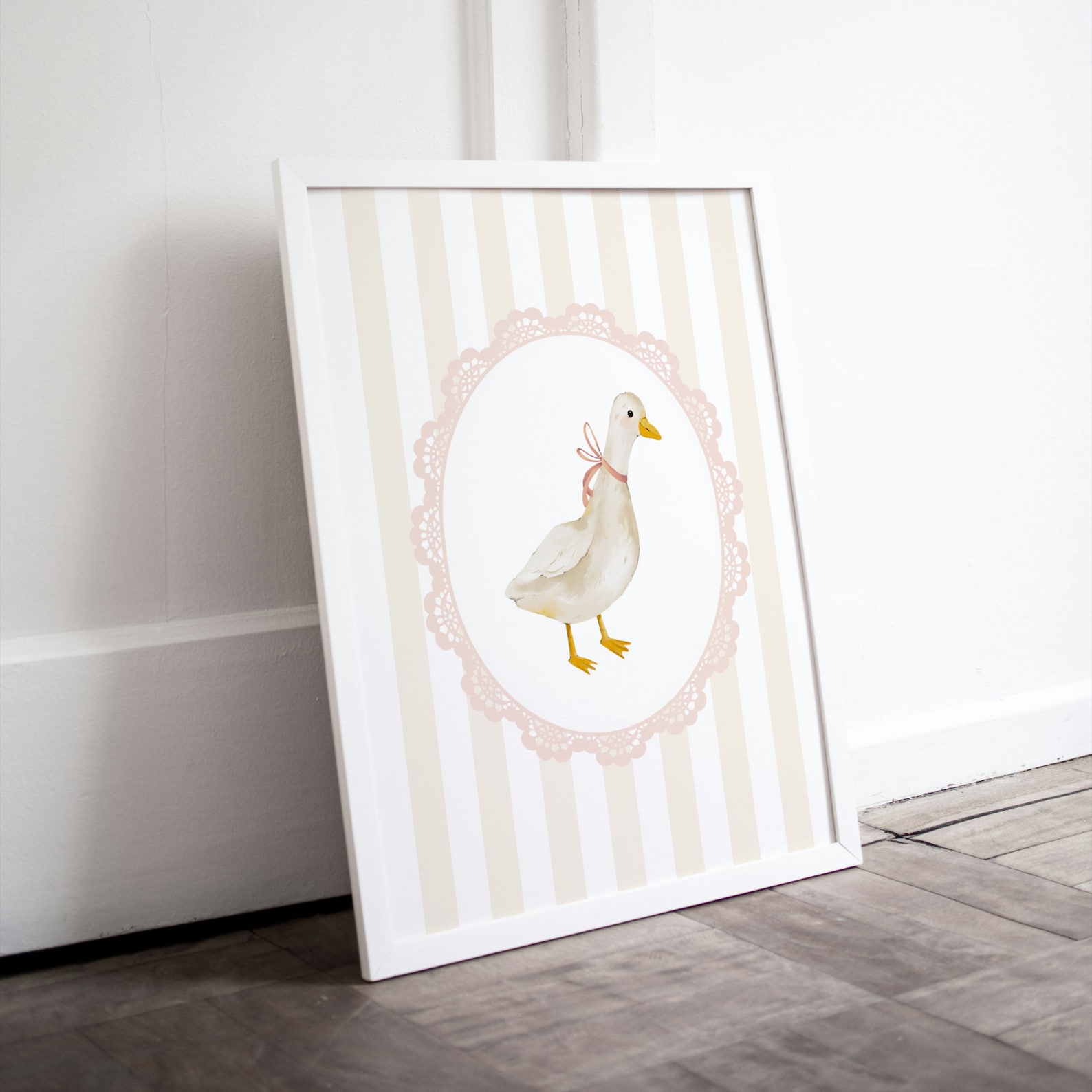 Duck Nursery Print Set, Blush Pink Nursery Decor, Pink Stripe Art, Duck ...