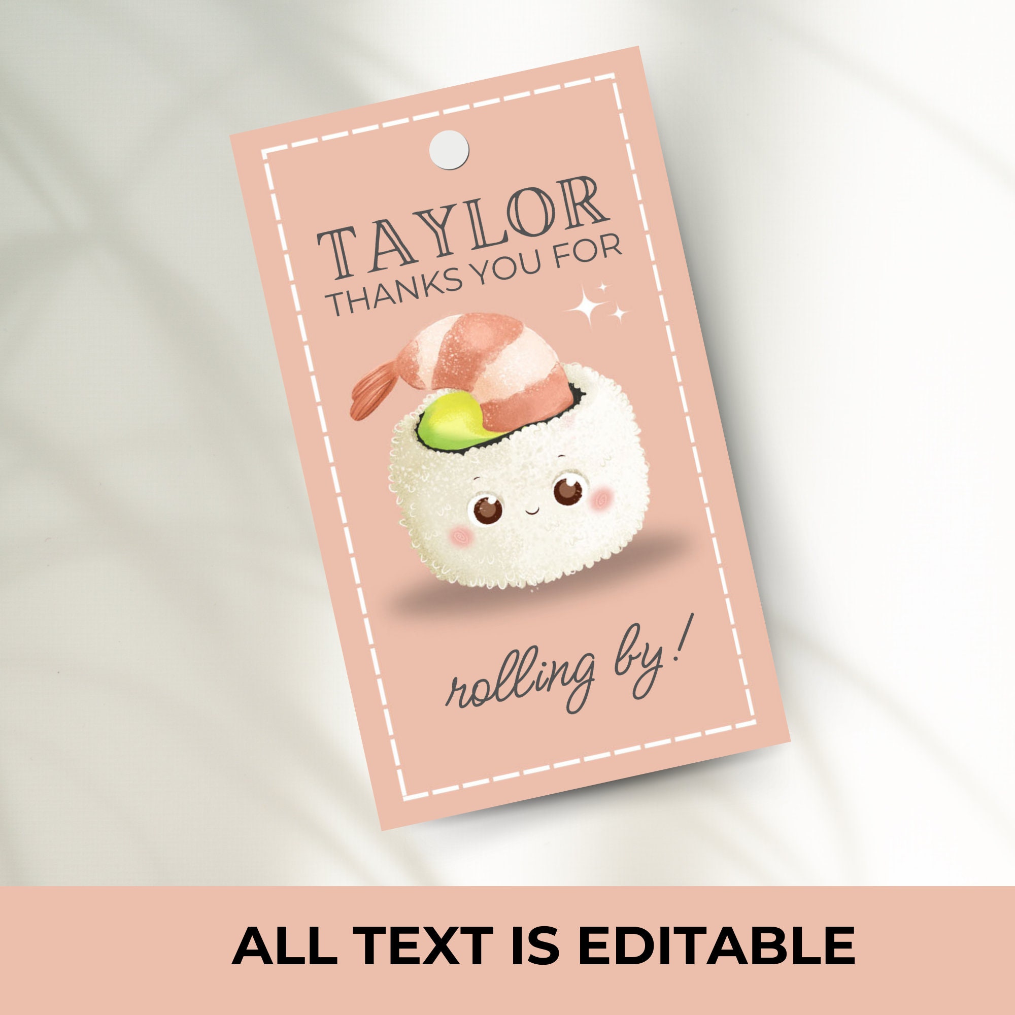 EDITABLE Sushi Thank You Tag Set, Sushi Party Favor, Wasabi, Pink ...