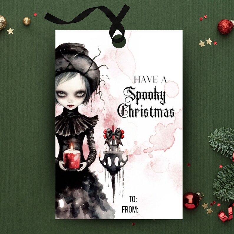 Gothic Spooky Christmas Hang Tags, Editable Creepmas Favor Tags, Spooky ...