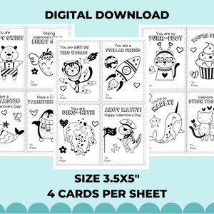 Valentine Coloring Cards, Classroom Valentine Cards, Kid Valentine Card ...