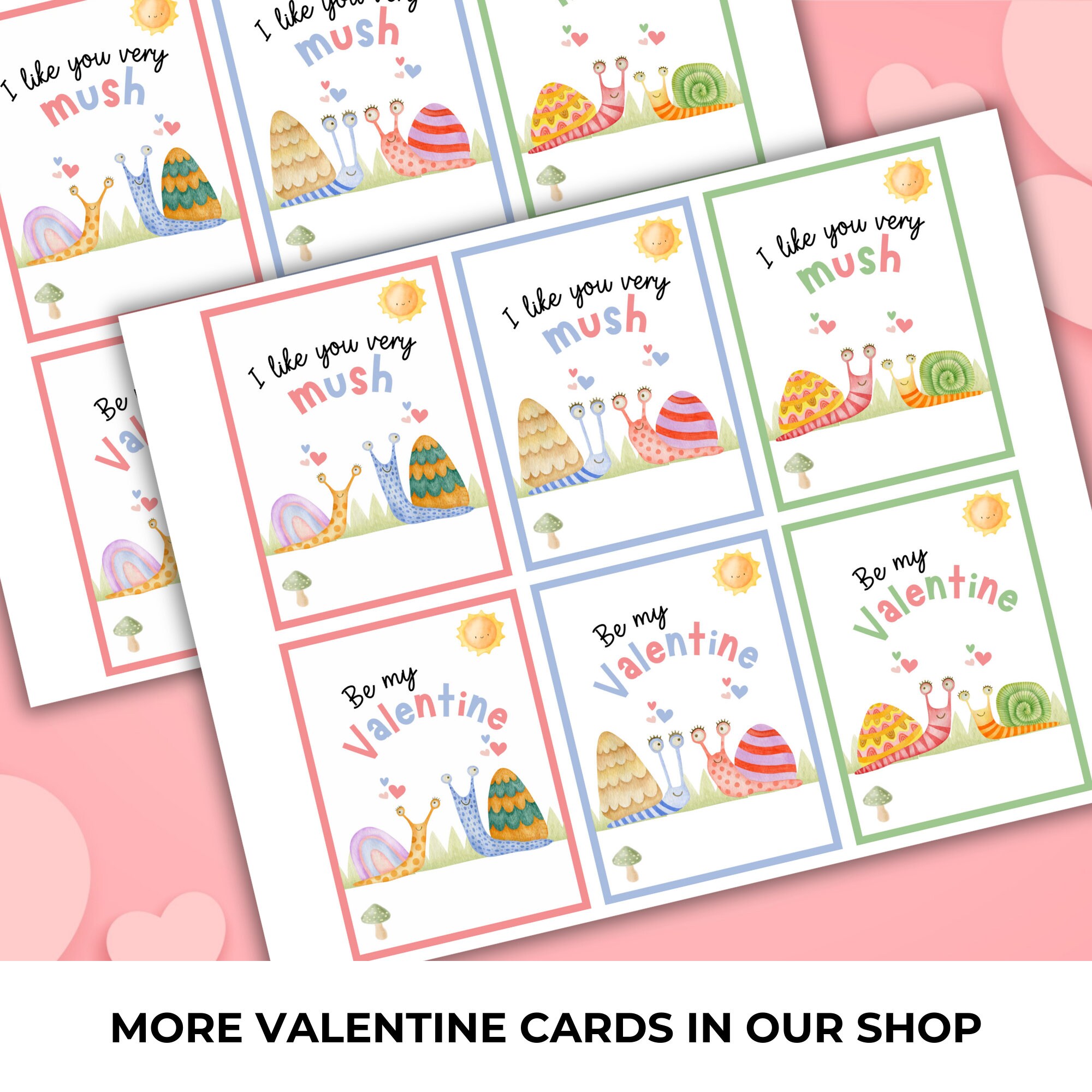 EDITABLE Snail Valentine Card, Mushroom Valentines, Printable Kids ...
