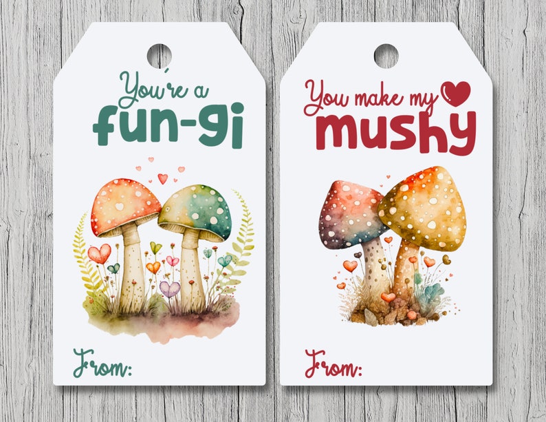 Mushroom Valentine / Printable PDF / Valentines Day Tags / - Etsy