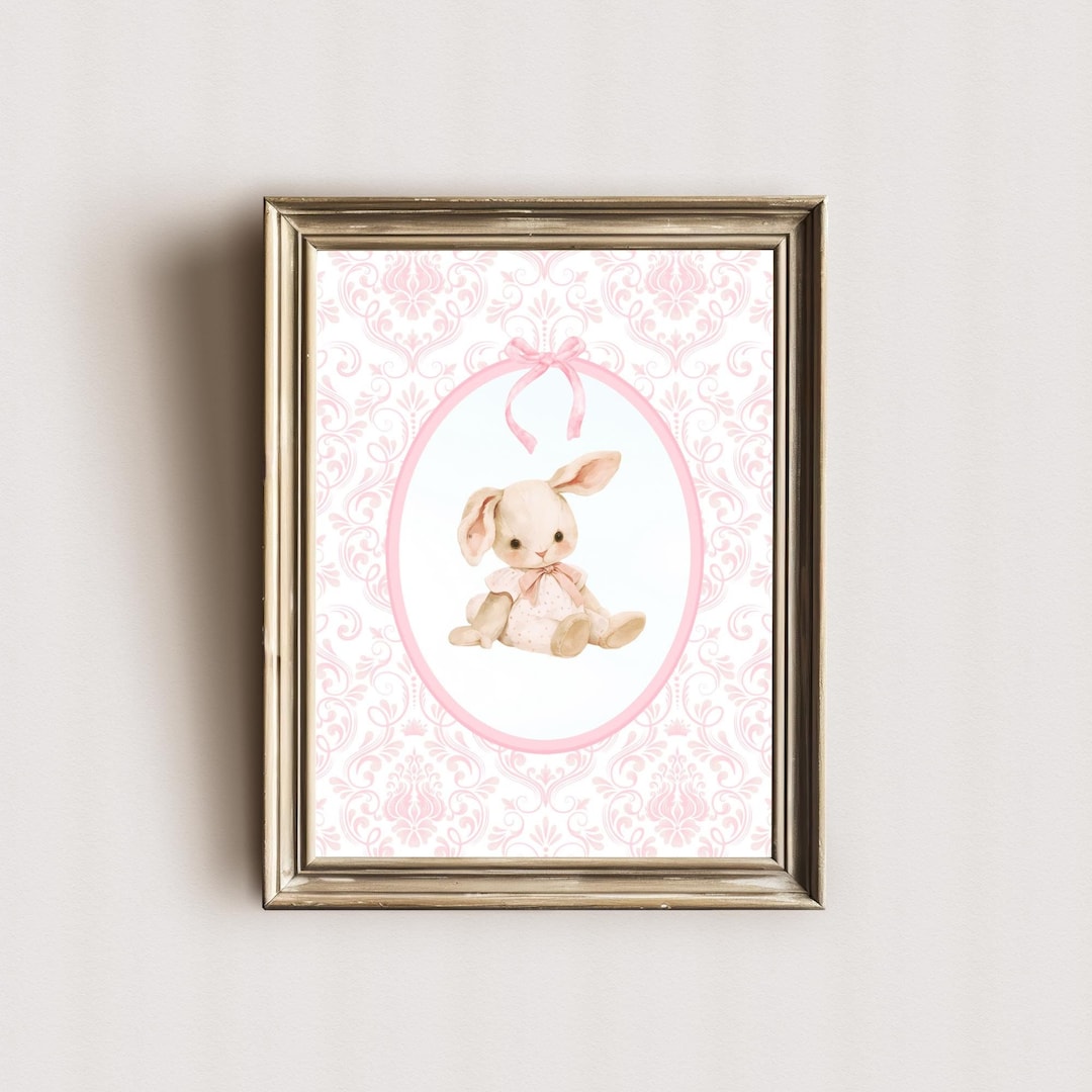 Vintage Bunny Nursery Wall Art, Bunny Nursery Decor, Grandmillenial ...