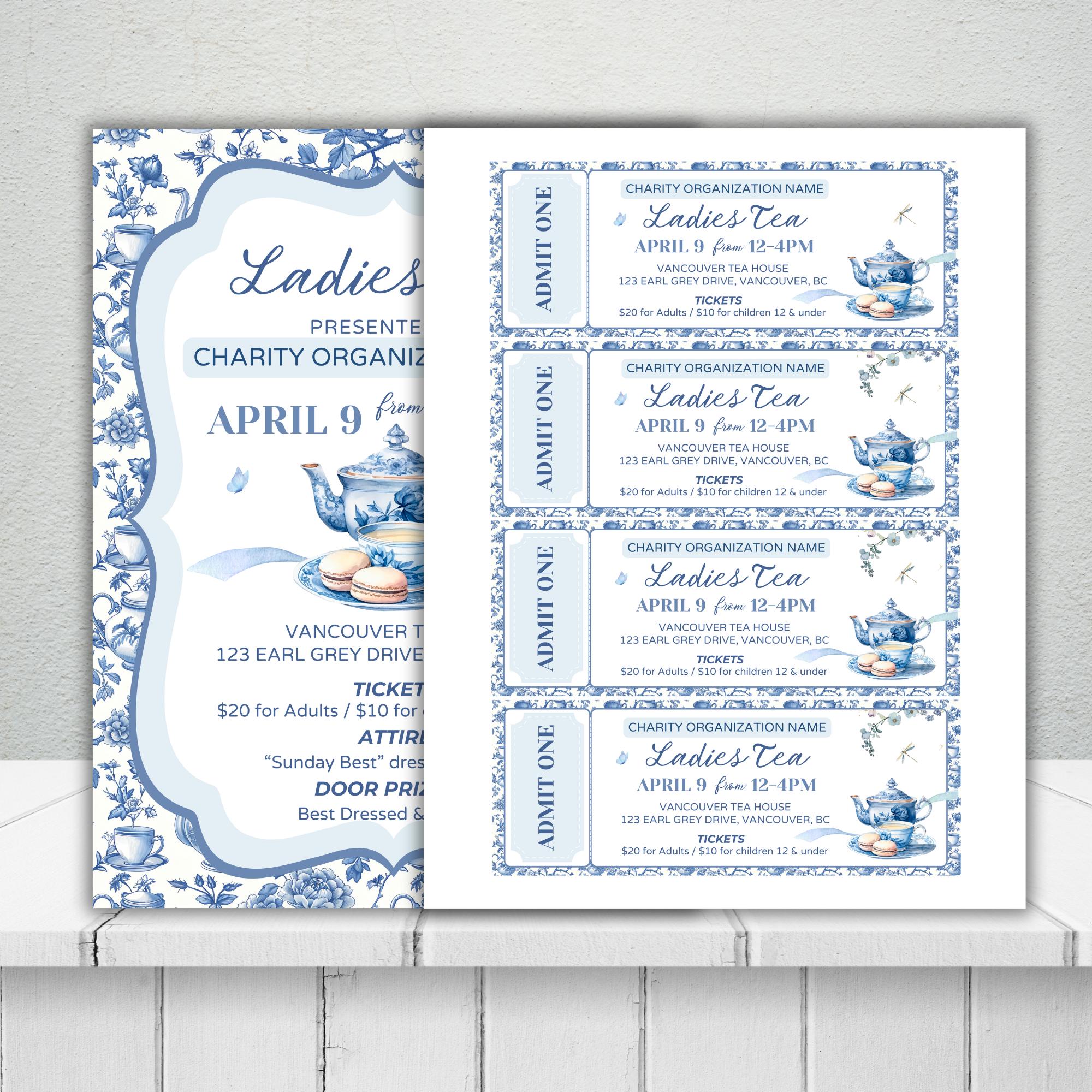 Tea Party Event Ticket, High Tea Party Template, Tea Party Sign ...