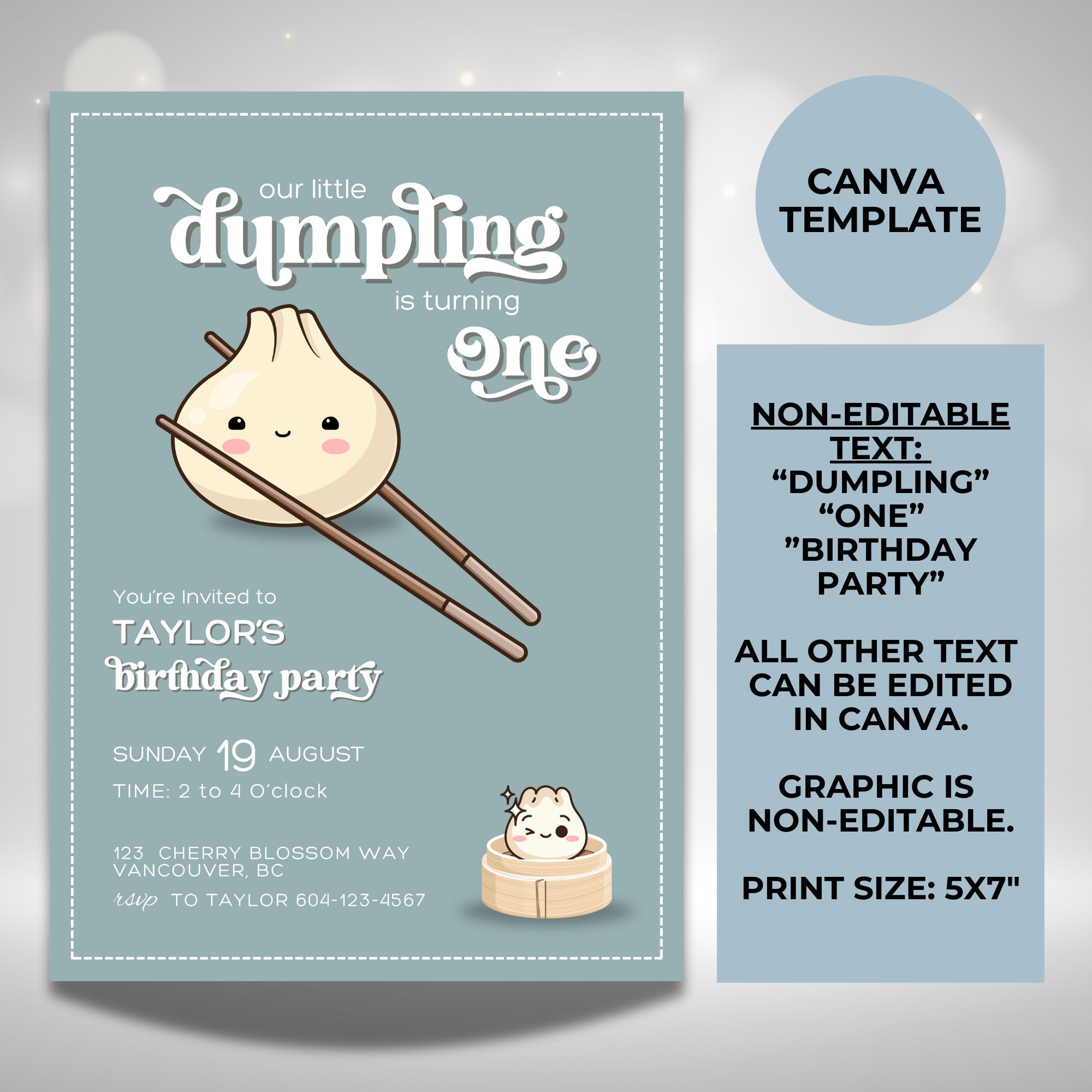 EDITABLE Little Dumpling Birthday Invitation, First Birthday Bao ...