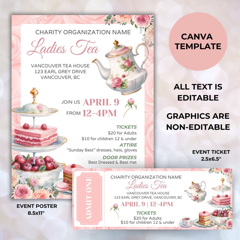 EDITABLE Tea Party Event Ticket, High Tea Party Template, Tea Party ...