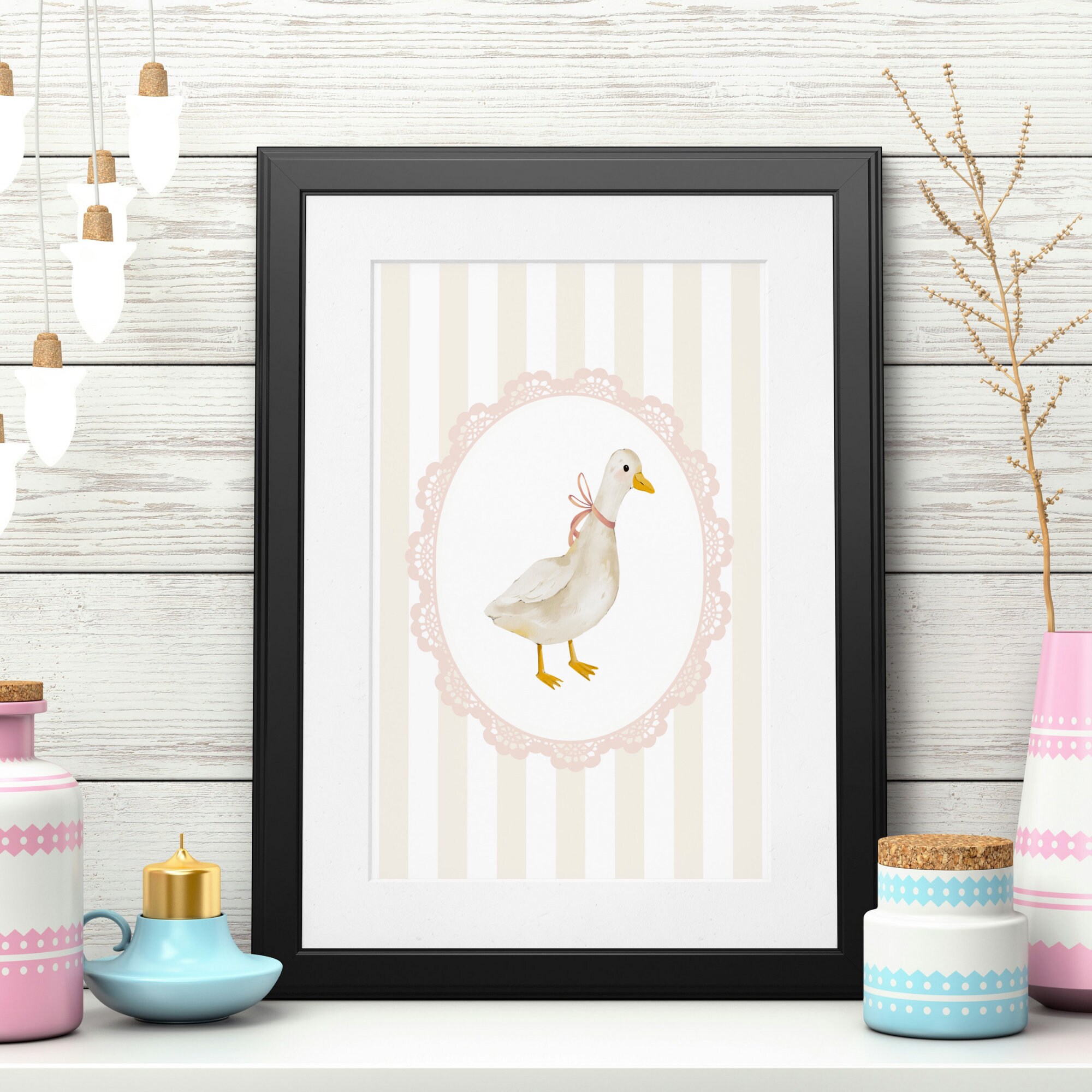 Duck Nursery Print Set, Blush Pink Nursery Decor, Pink Stripe Art, Duck ...