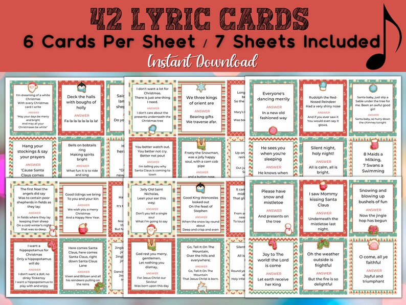 Christmas Carol Finish the Lyric Game / Printable Christmas Game ...