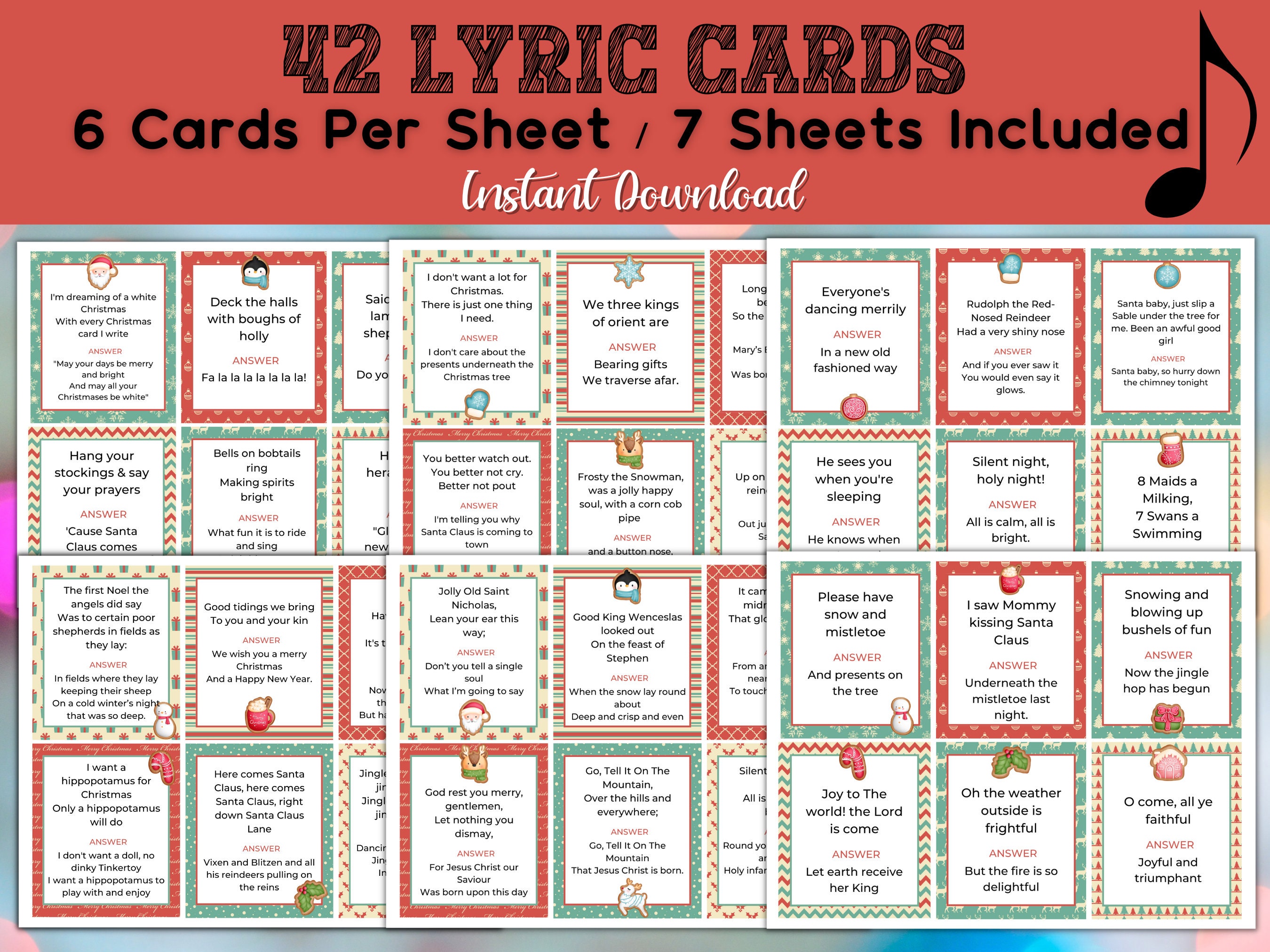 Christmas Carol Finish the Lyric Game / Printable Christmas Game ...