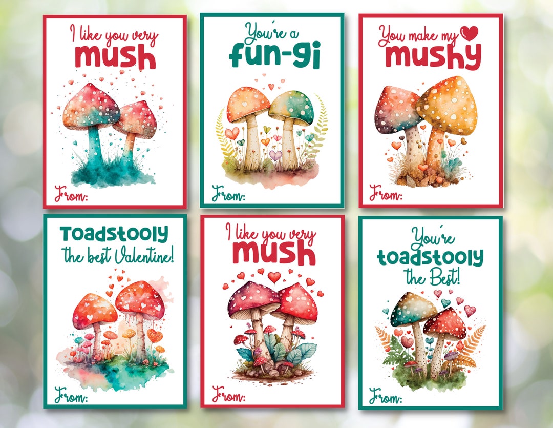 Mushroom Valentine / Printable PDF / Valentines Day Cards / Mushroom ...