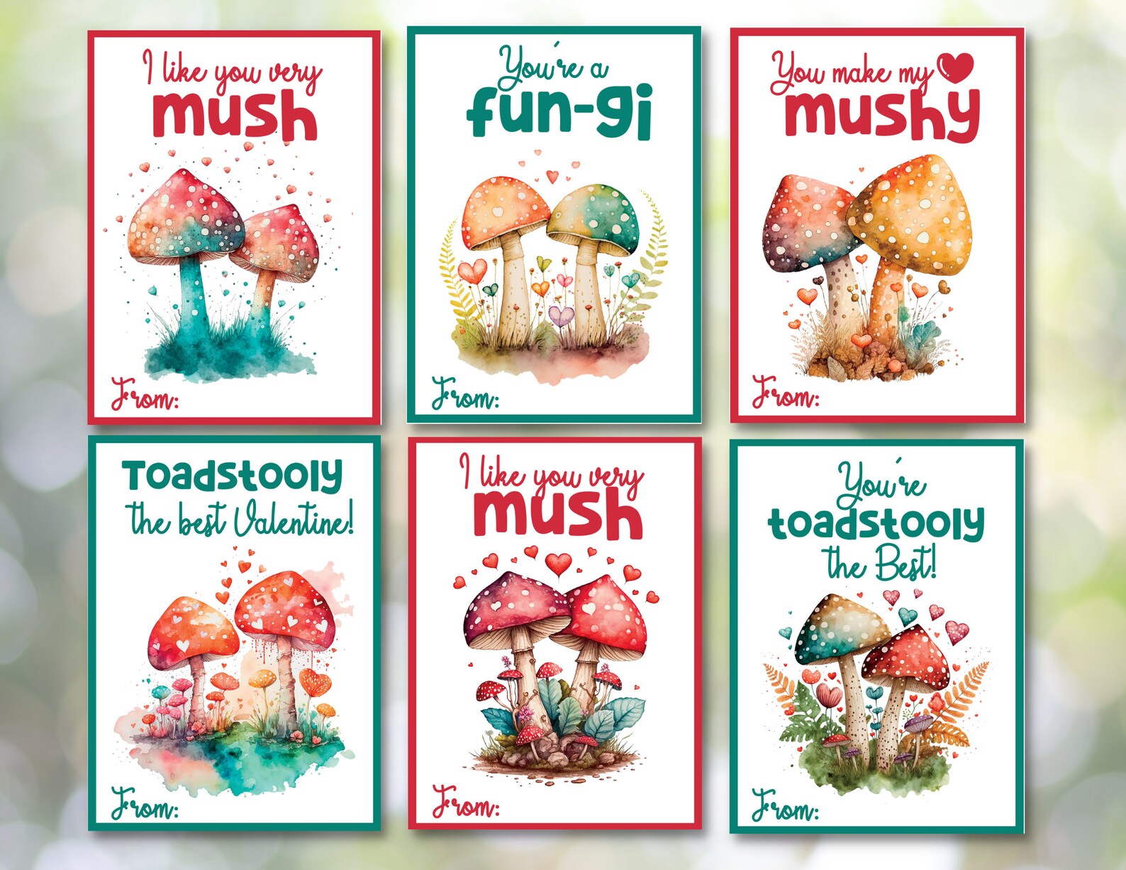 Mushroom Valentine / Printable PDF / Valentines Day Cards / - Etsy