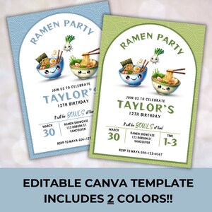 EDITABLE Ramen Party Invitation, Japanese Party Invitation, Kawaii ...