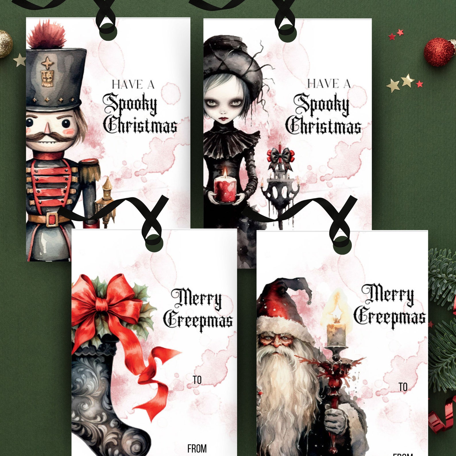 Gothic Spooky Christmas Hang Tags, Editable Creepmas Favor Tags, Spooky ...