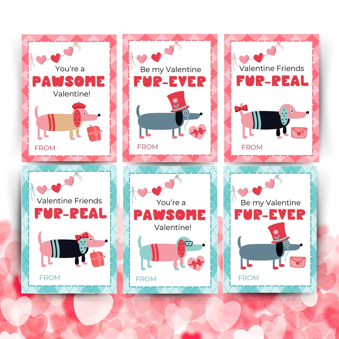 EDITABLE Dachshund Valentine, Cute Dog With Hat Valentine Cards, Kids ...