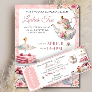 EDITABLE Tea Party Event Ticket, High Tea Party Template, Tea Party ...