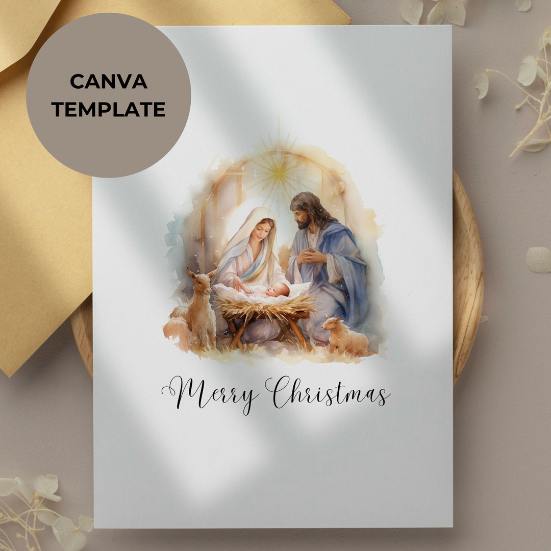 EDITABLE Watercolor Nativity Card Printable, Christmas Card Template ...