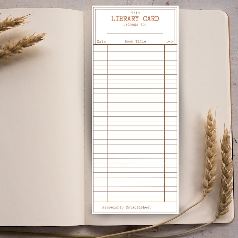 Printable Library Card, Reading Tracker, Reading List Bookmark, Vintage ...