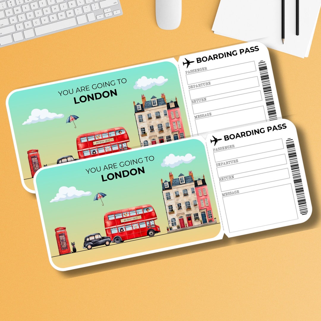 EDITABLE London England Surprise Gift Ticket, Editable Plane Ticket ...